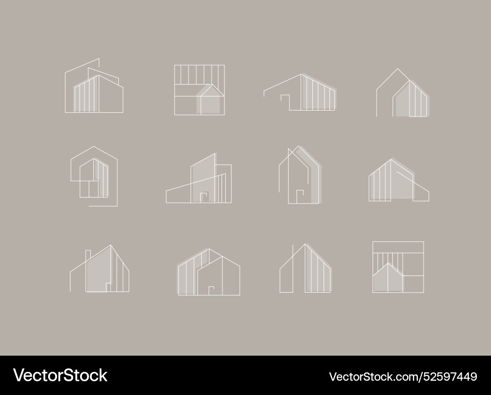 Building icons in modern linear style grey bg Vector Image
