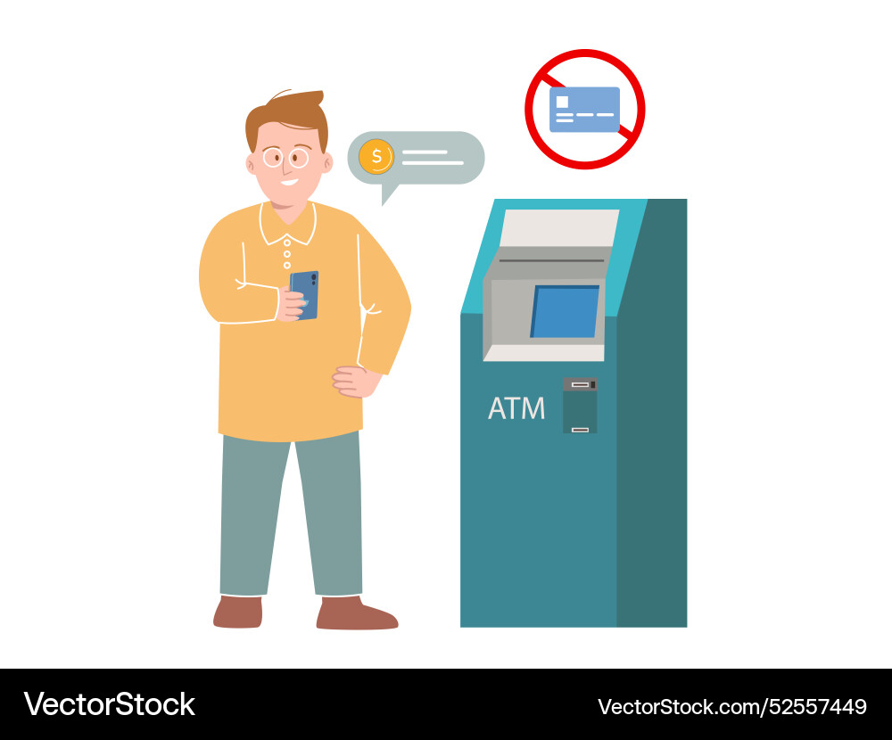 Card less transaction withdraw money from atm Vector Image