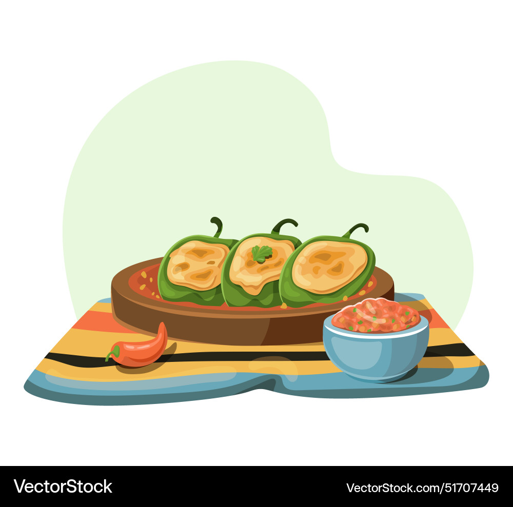 Chiles rellenos with salsa Royalty Free Vector Image