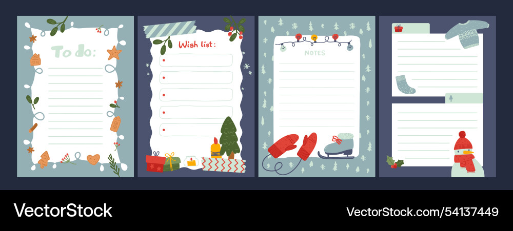 Christmas notepad pages cute wish letter to-do Vector Image