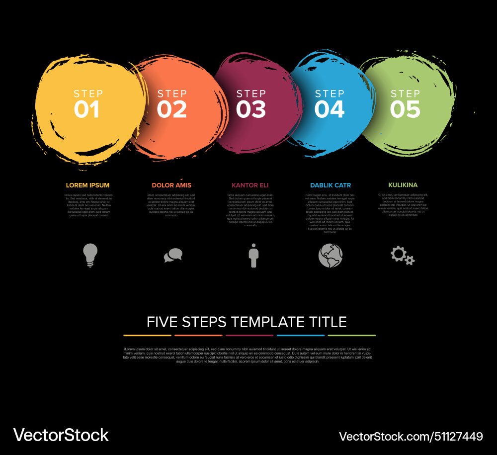 Five brush pastel color circle steps timeline Vector Image