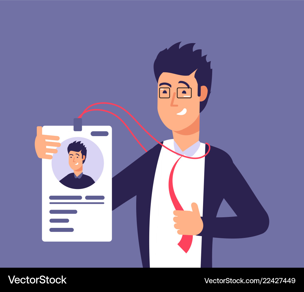 Id card concept employee man with identity badge Vector Image