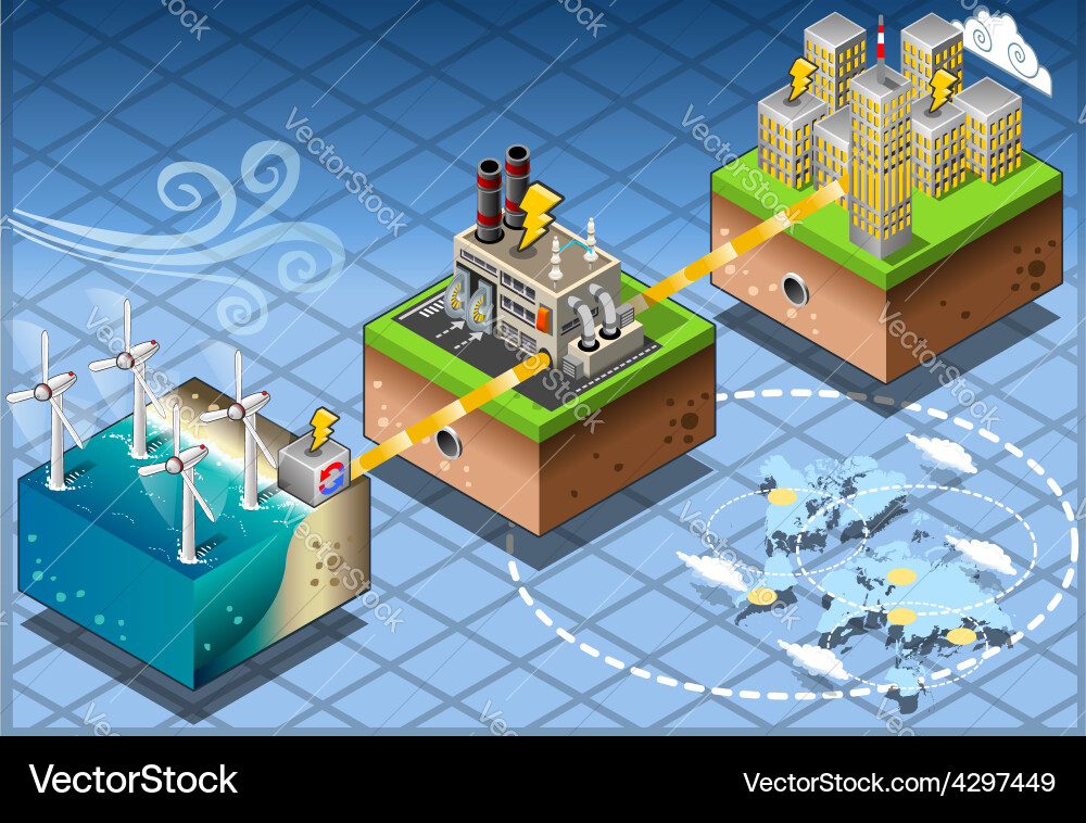 Isometrische Infografik Windmühle Offshore nachwachsend