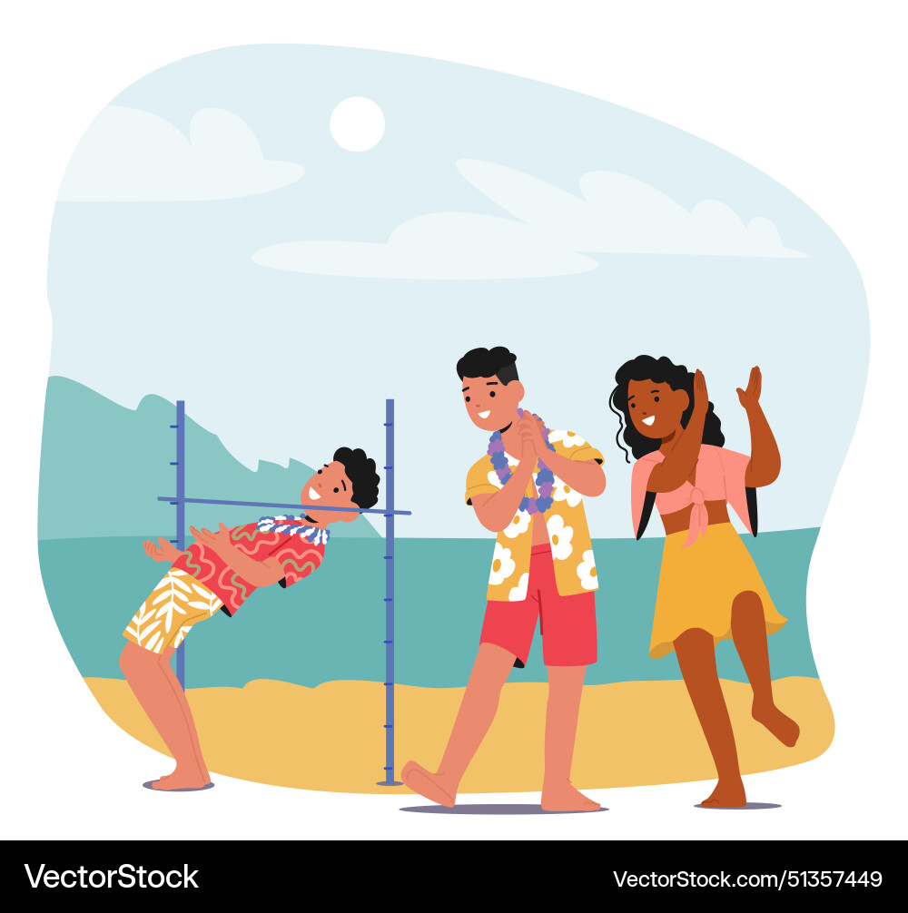 Joyful scene on beach with friends characters Vector Image