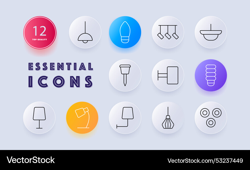 Lighting fixture icon set chandelier pendant Vector Image