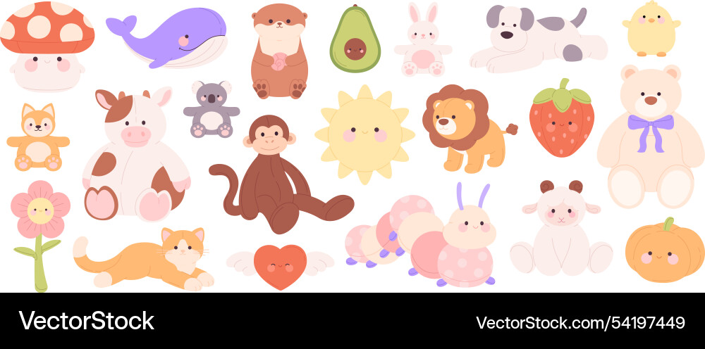 Plush stuffed toys textile animals fabric Vector Image