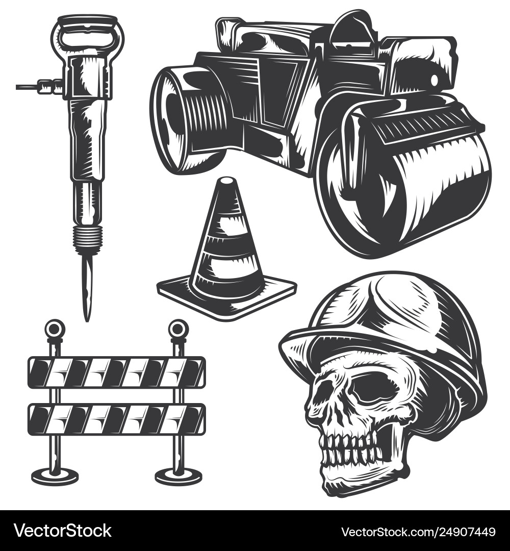 Road works badges logos labels posters Royalty Free Vector