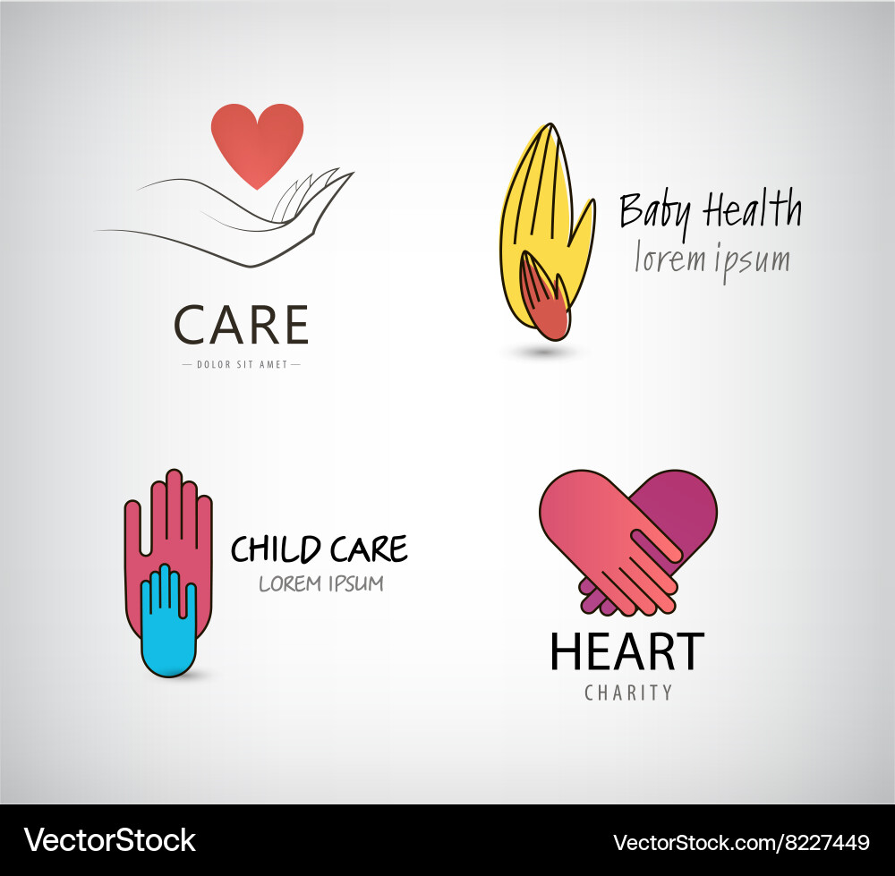 Set of hand logos care Royalty Free Vector Image