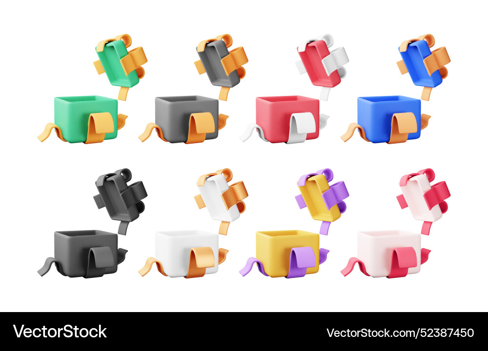 3d open gift box set Royalty Free Vector Image