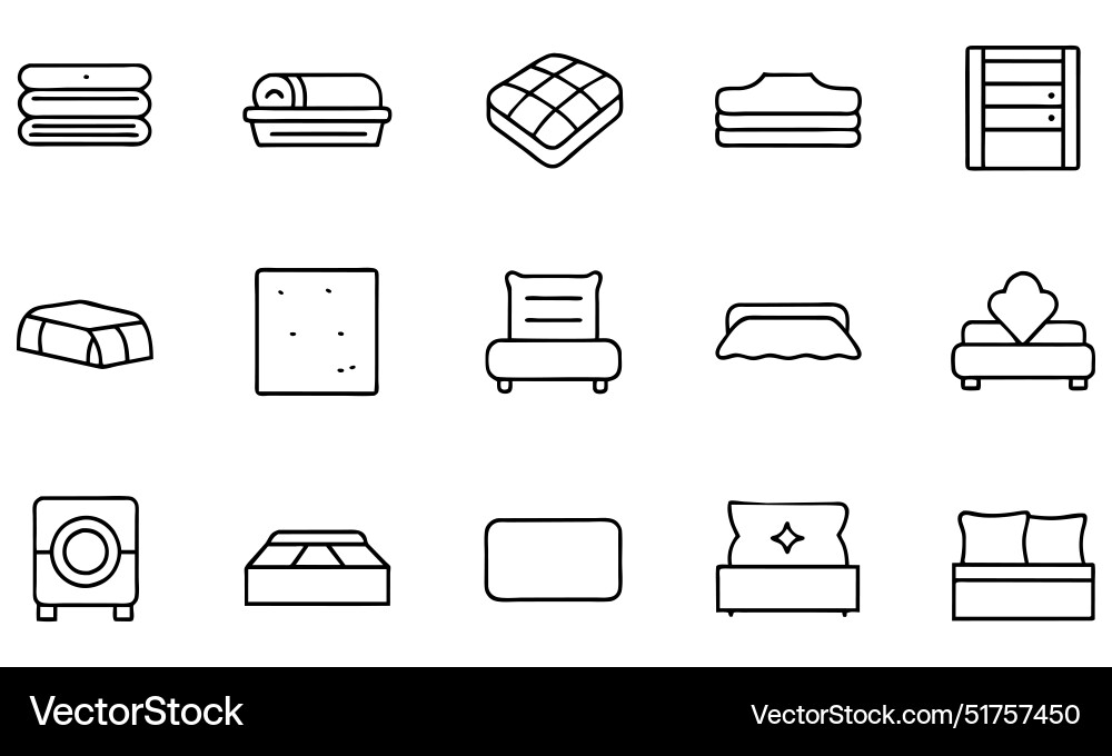 Bed linen set with pillows editable stroke Vector Image