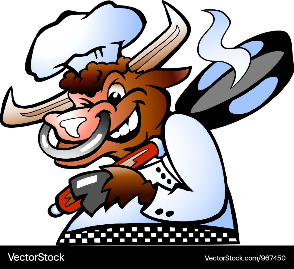 Bull Chef with Cooking Pan Royalty Free Vector Image