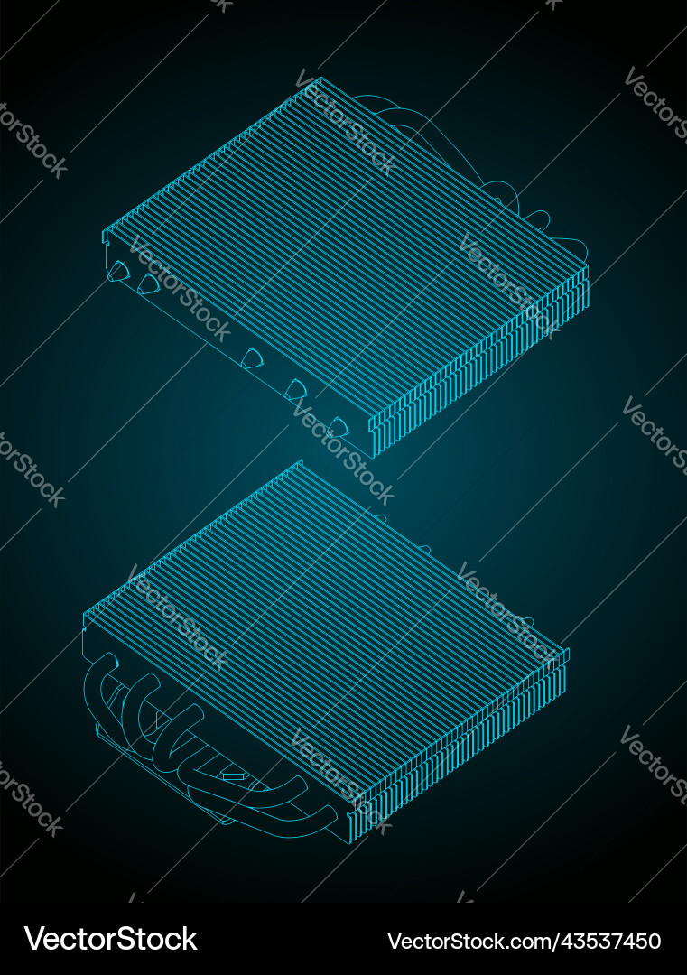 Cpu cooler heatsink isometric blueprints Vector Image