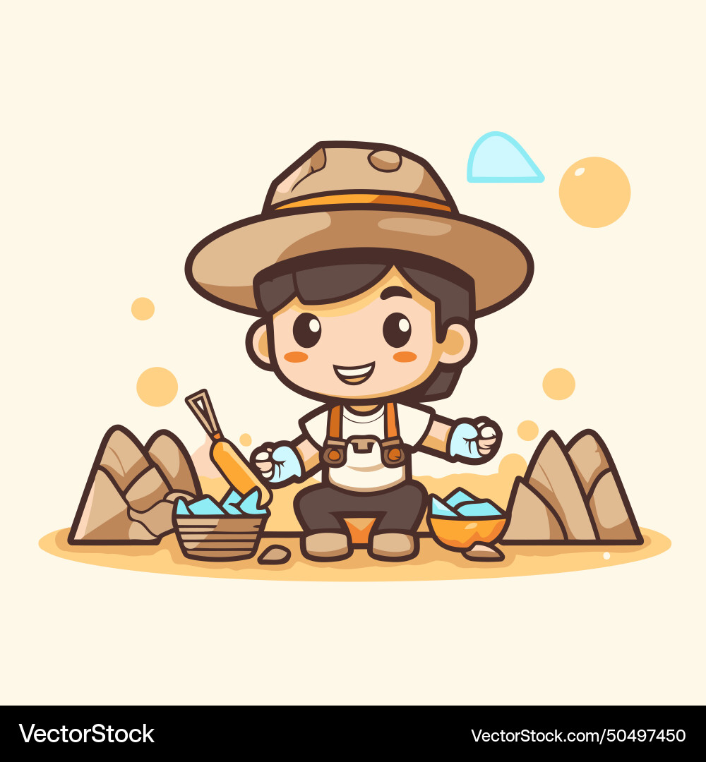 Cute little explorer boy cartoon Royalty Free Vector Image