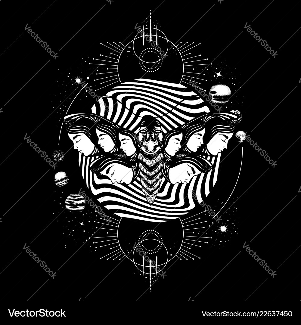 Hand drawn weird moth surreal artwork Royalty Free Vector