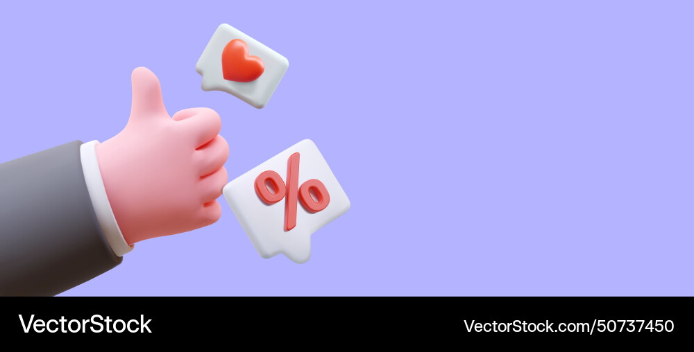 Hand showing thumb up comments with percent sign Vector Image