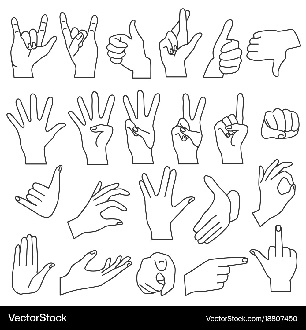 Realistic shape hand gestures outline line stroke Vector Image