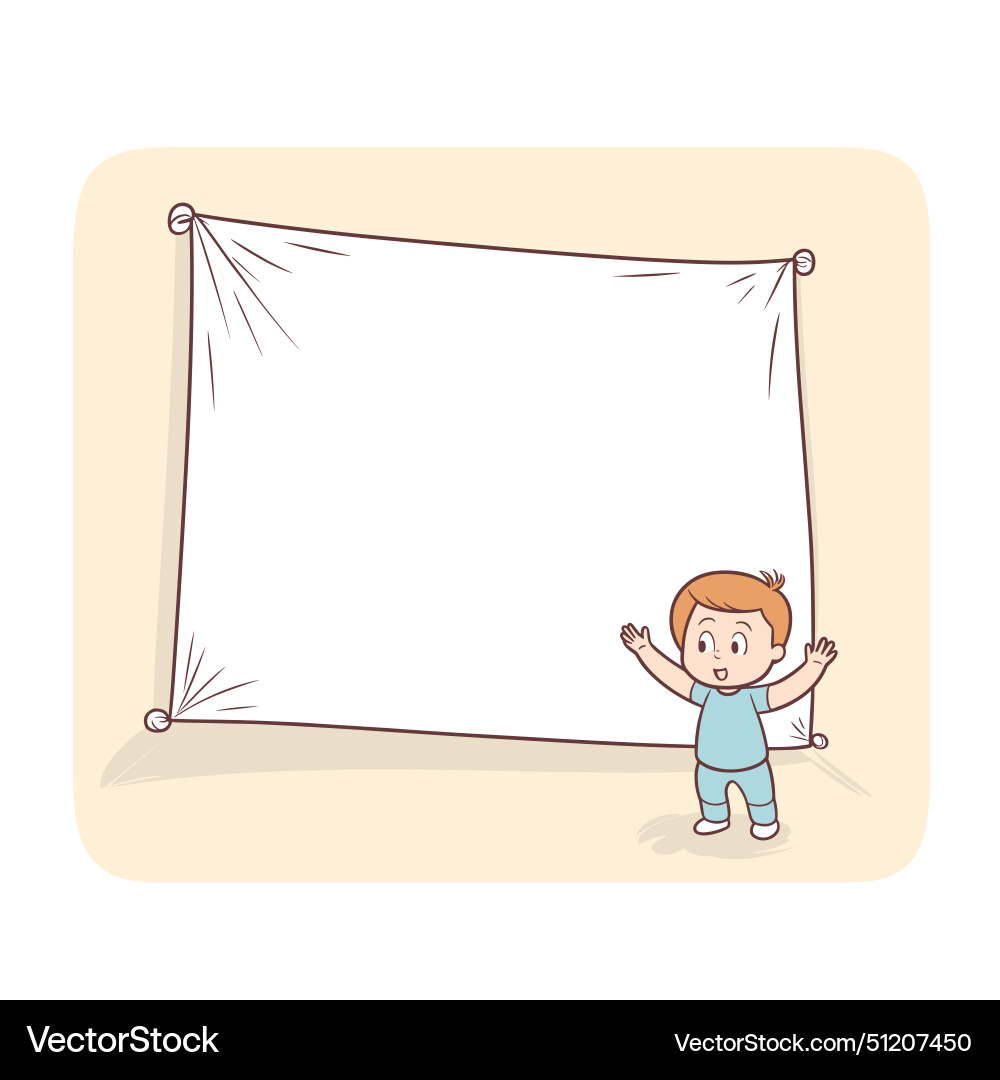 Young boy presenting large blank banner ready text