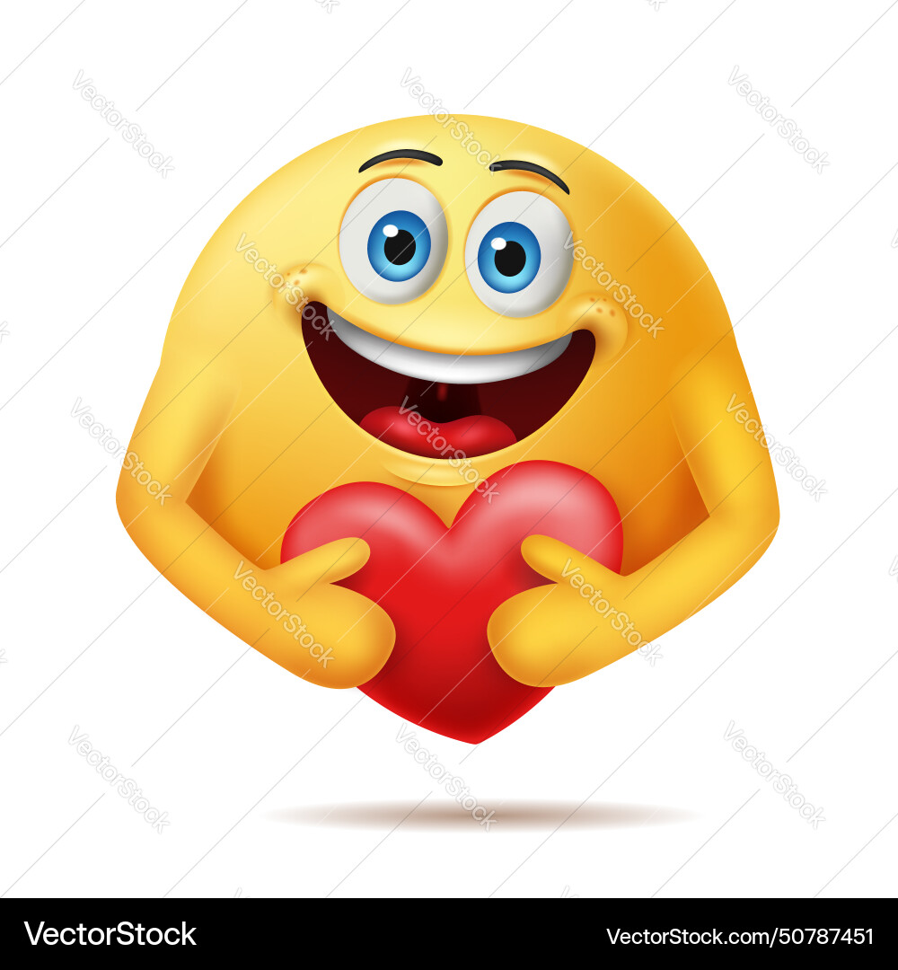Care emoticon characters with hugging a red heart Vector Image