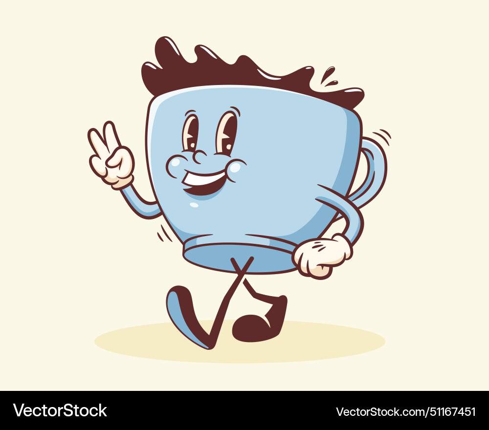 Groovy coffee mug retro character cartoon food Vector Image Groovy coffee mug retro character cartoon food Vector Image