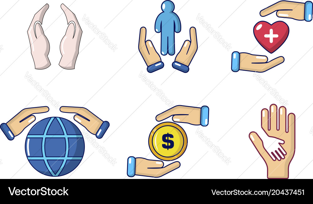 Hand protect icon set cartoon style Royalty Free Vector