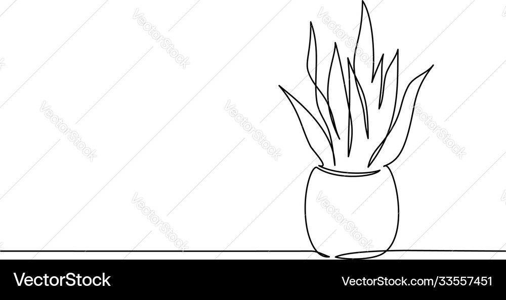 House plant in pot continuous one line drawing Vector Image