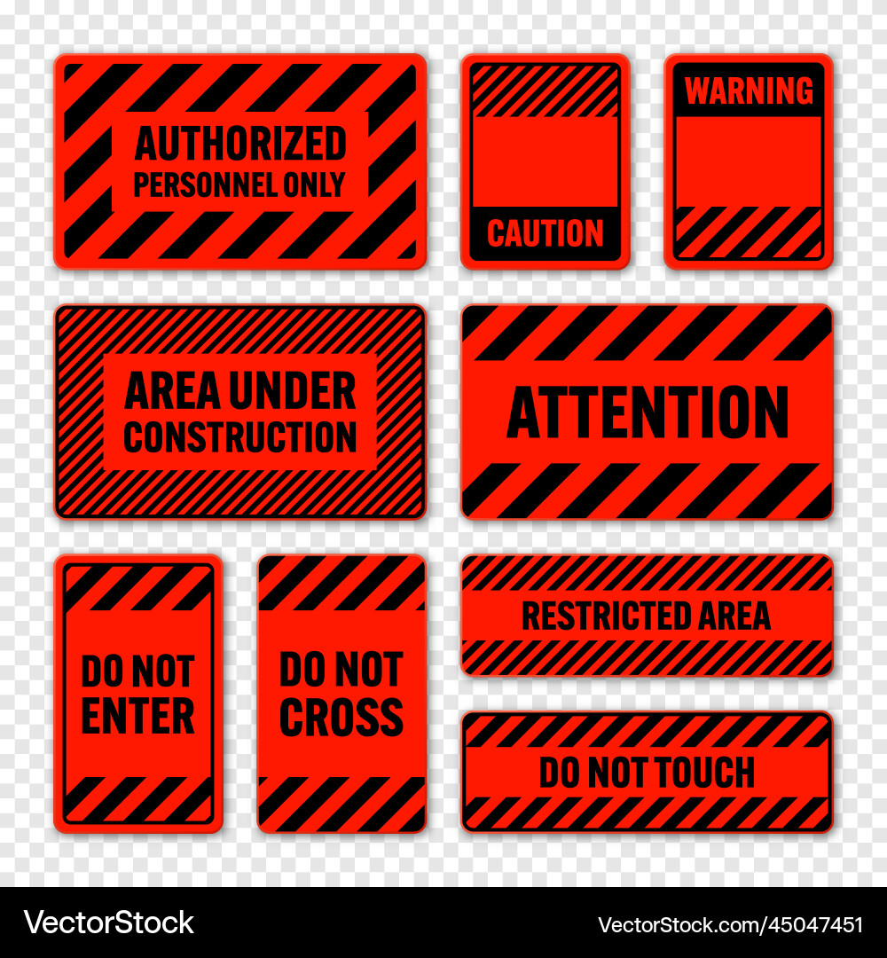 Various black and red warning signs with diagonal Vector Image