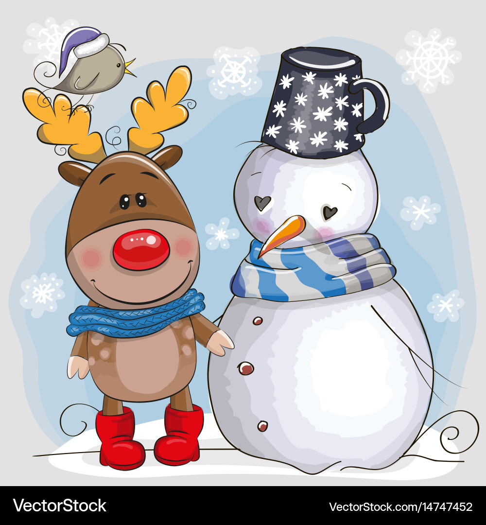 Cute christmas deer and snowman Royalty Free Vector Image