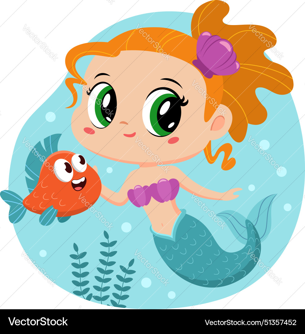 Cute little mermaid girl cartoon character Vector Image