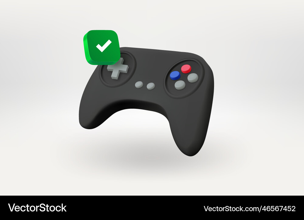 Gamepad-Symbol mit grünem Kontrollzeichen 3d Vektorbild