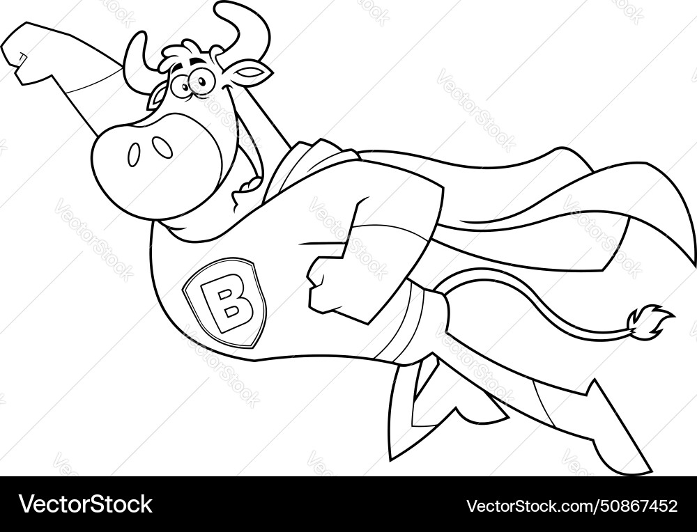 Outlined bull super hero cartoon character flying Vector Image