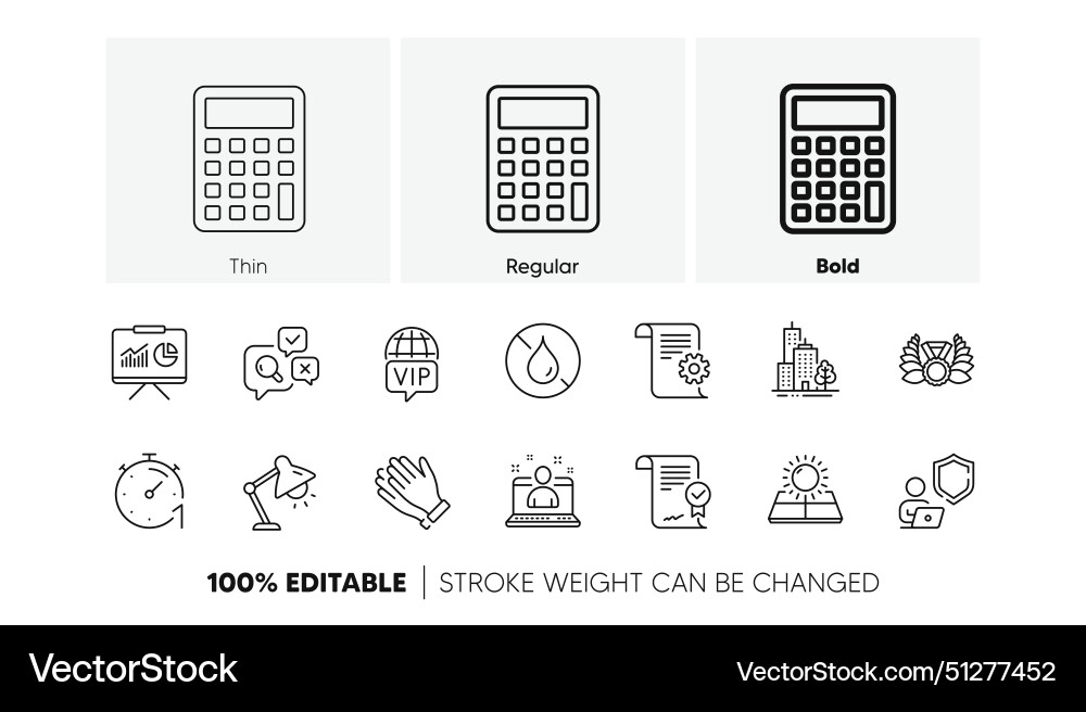 Sun energy timer and laureate medal line icons Vector Image