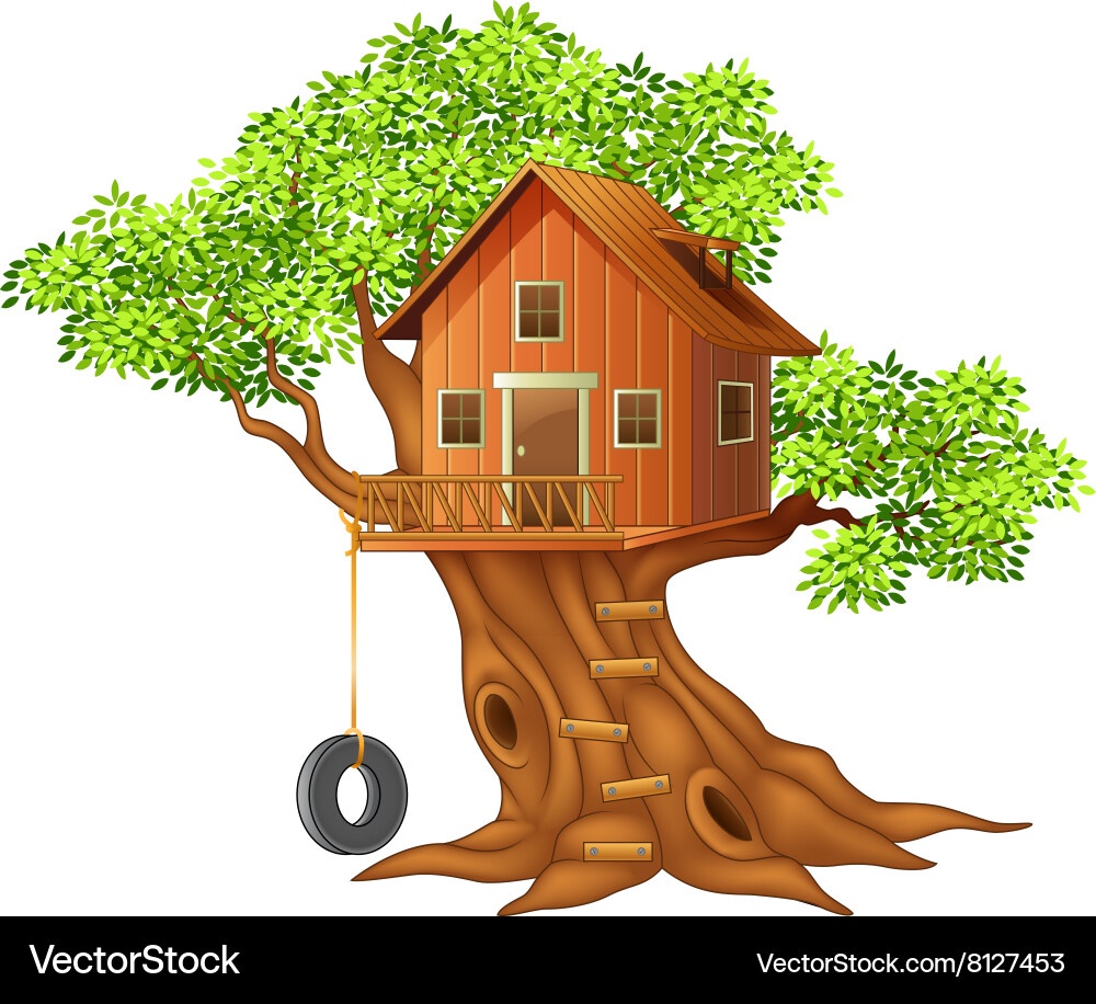 Beautiful tree house cartoon Royalty Free Vector Image