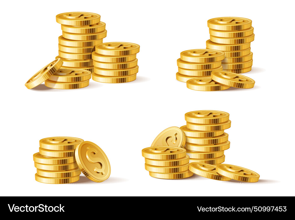 Golden coins stack 3d realistic shiny gold coin Vector Image