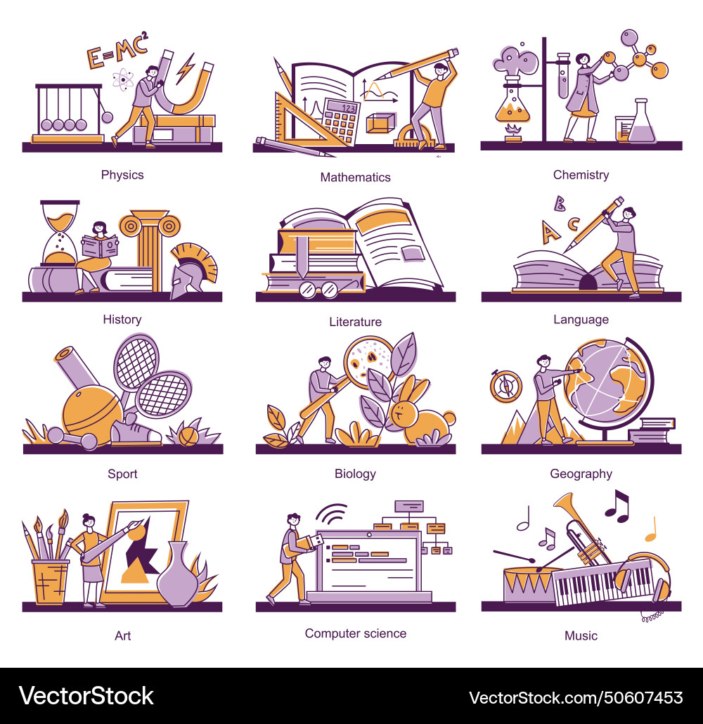School subjects compositions set Royalty Free Vector Image
