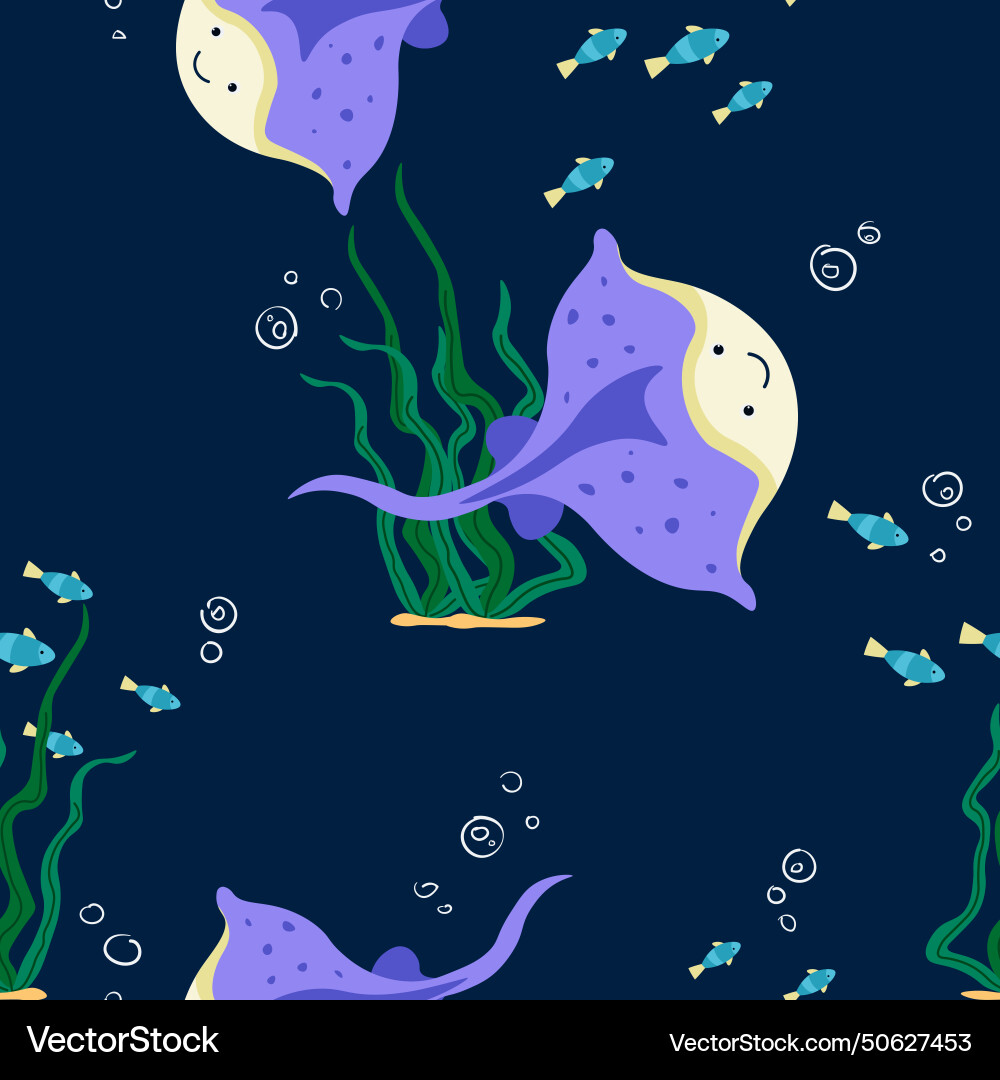 Stingrays and tropical fish pattern Royalty Free Vector