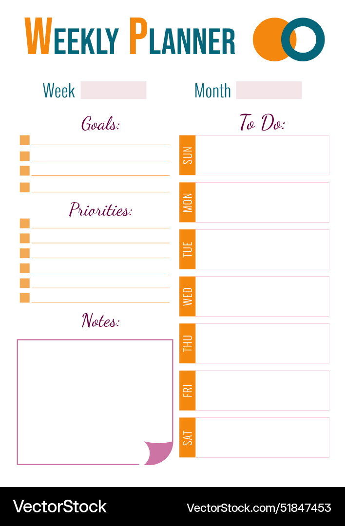 Weekly plan template with space for text Vector Image