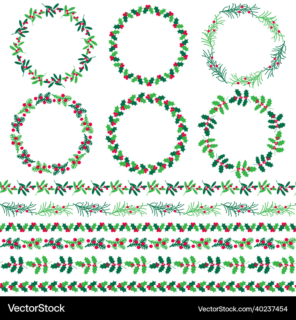 Christmas wreaths and border patterns Royalty Free Vector