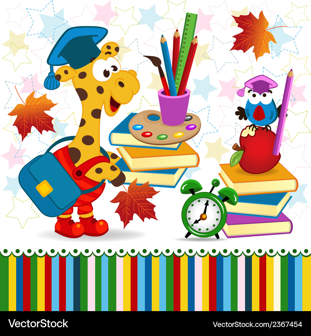 Giraffe bird school supplies Royalty Free Vector Image