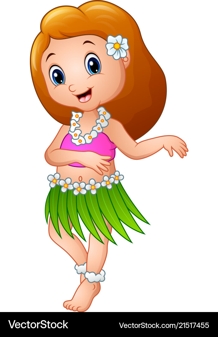 Cute cartoon girl dancing hula hawaiian Royalty Free Vector