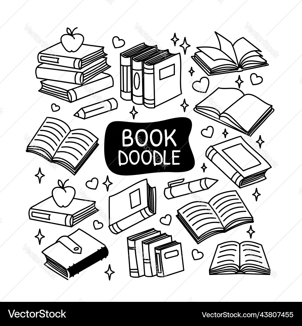 Hand Drawn Books Doodle Set Royalty Free Vector Image