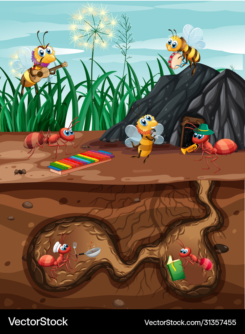 Insect playing music in nature Royalty Free Vector Image