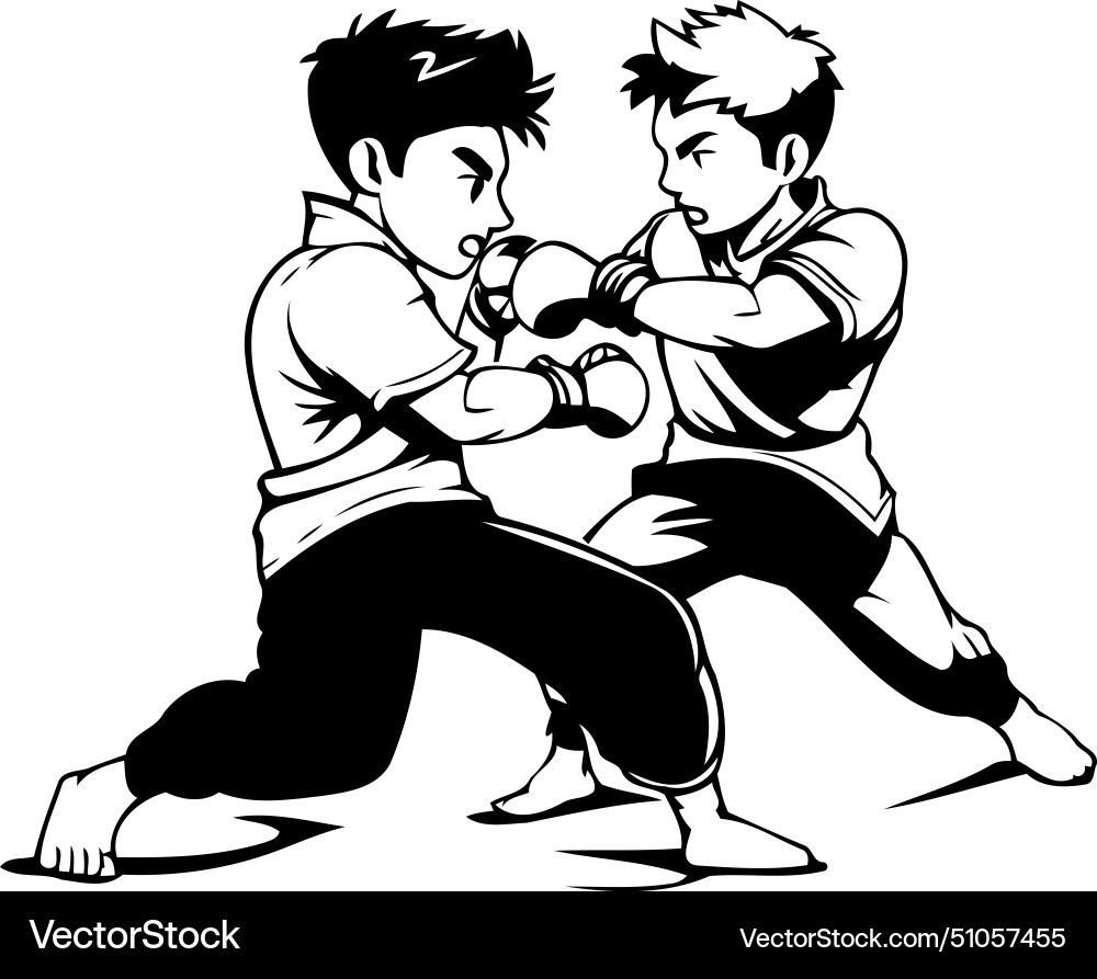 Martial arts two young men training karate Vector Image