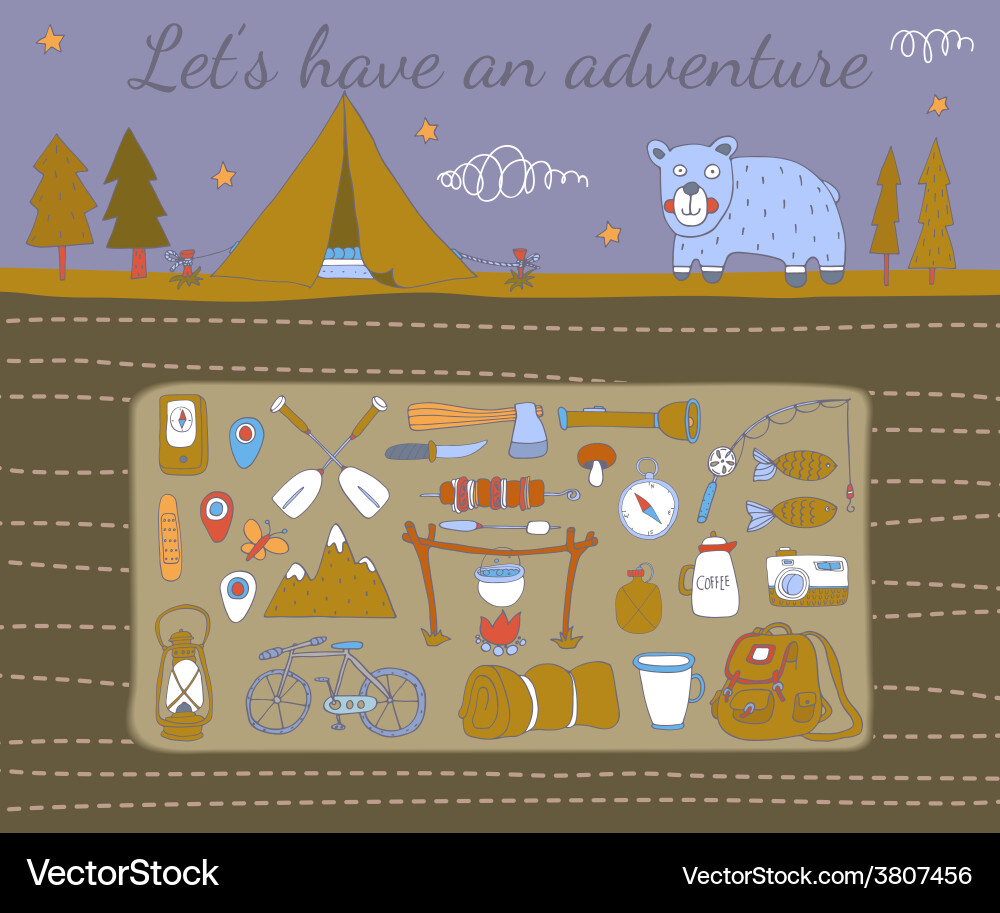 Camping adventure set Royalty Free Vector Image
