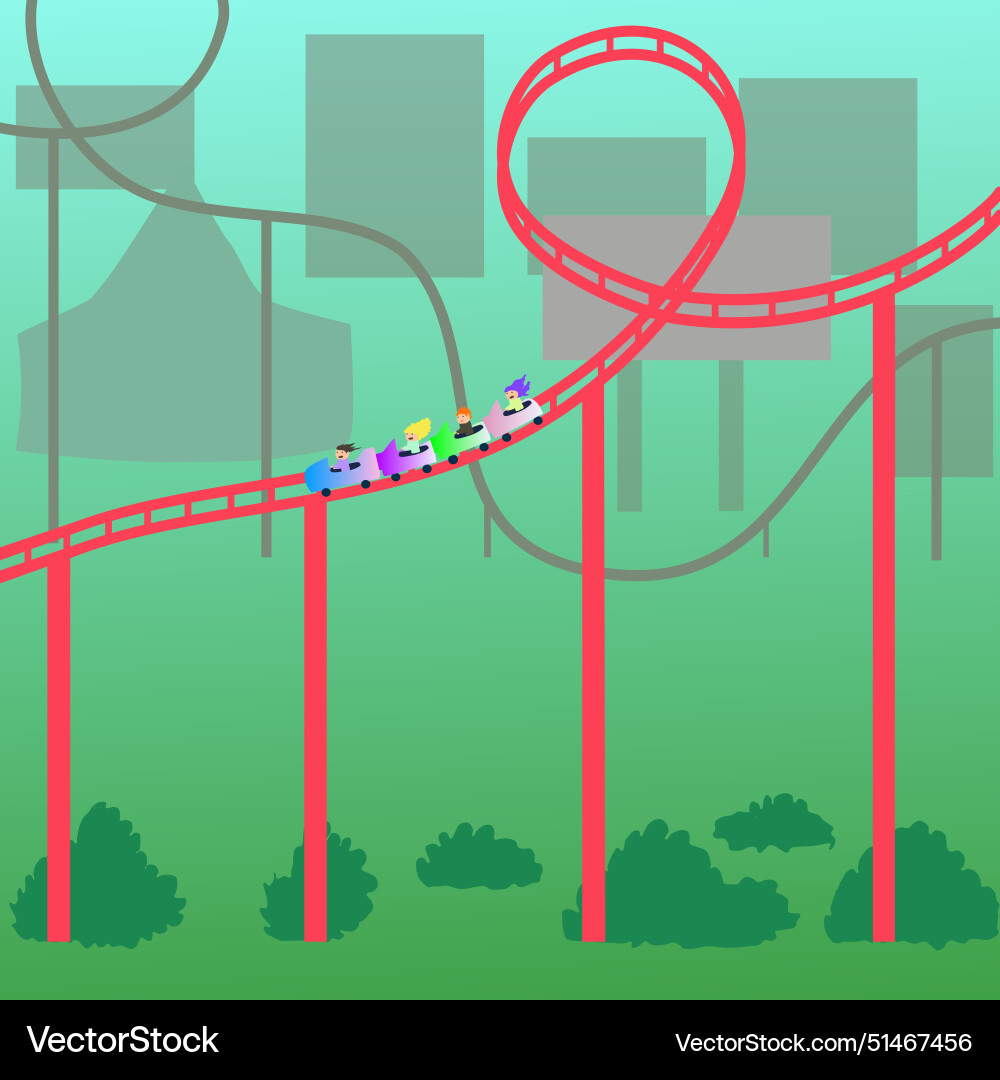 Cartoon style roller coaster with trolleys Vector Image