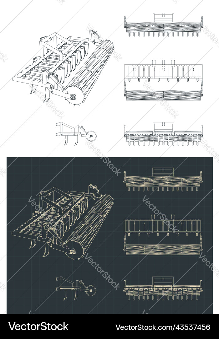 Cultivator with roller blueprints Royalty Free Vector Image