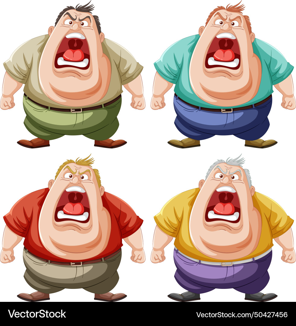 Four cartoon men displaying angry emotions Vector Image
