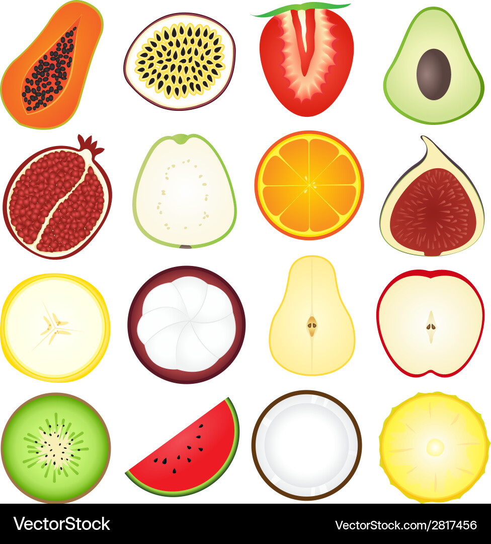 Fresh fruits icon collection Royalty Free Vector Image