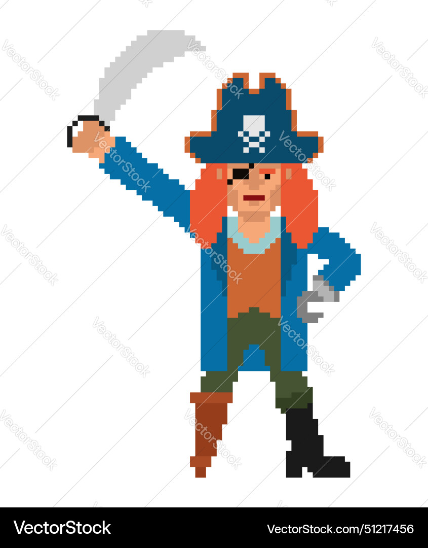 Pirate pixel art filibuster 8 bit pixelated Vector Image
