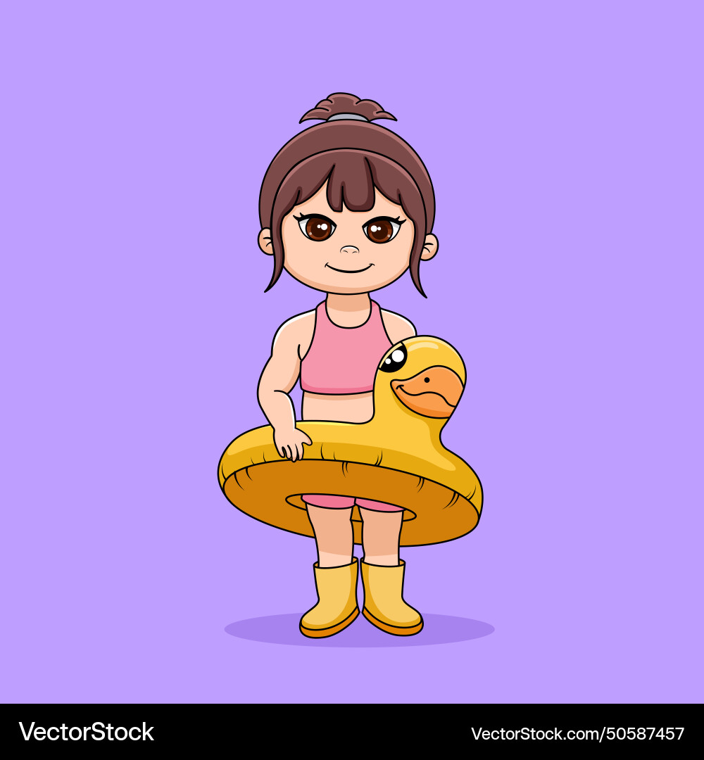 Cute girl carrying a duck shape float Royalty Free Vector