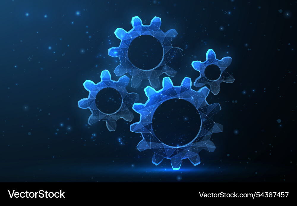 Four gears on blue cog mechanism engine system Vector Image